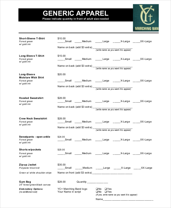 12+ Apparel Order Forms - Free Sample, Example, Format Download