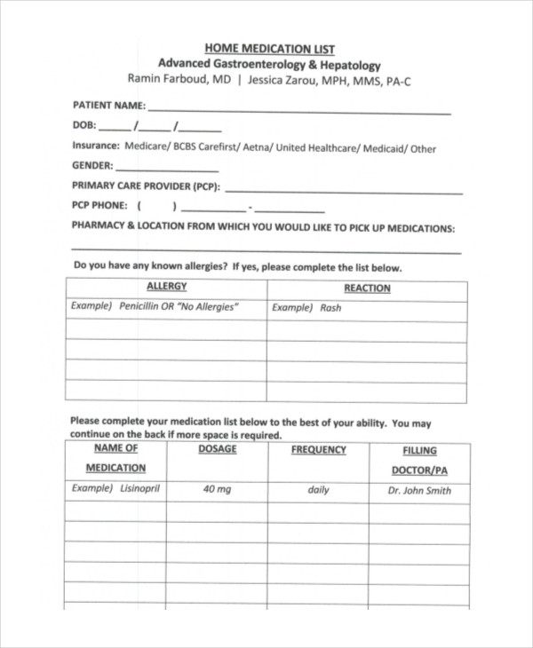 9+ Medication List Templates - Free Samples, Examples Format Download