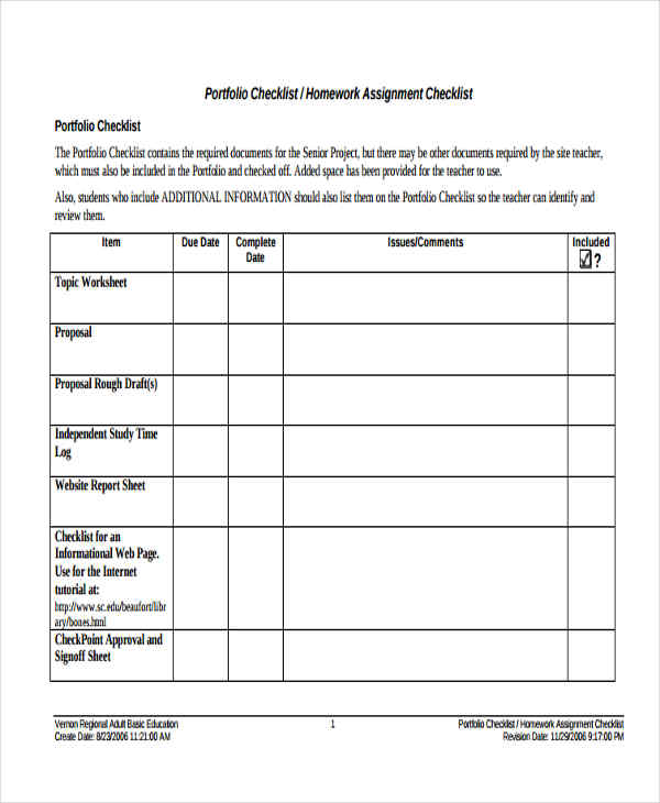 Assignment Checklist Template 8 Free Word PDF Format Download