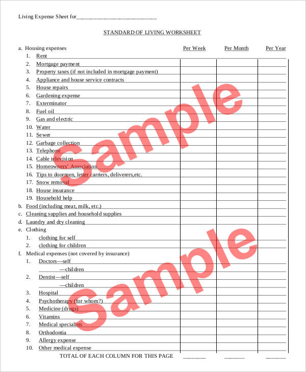 Additional Living Expenses Worksheet Promotiontablecovers Additional Living Expenses Worksheet Promotiontablecovers