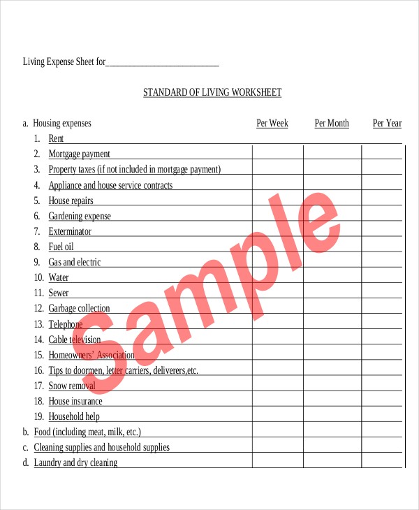 Living Expense Worksheet