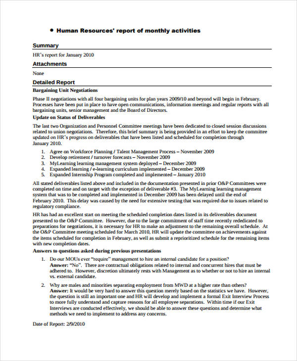Monthly Activity Report Template Card Template