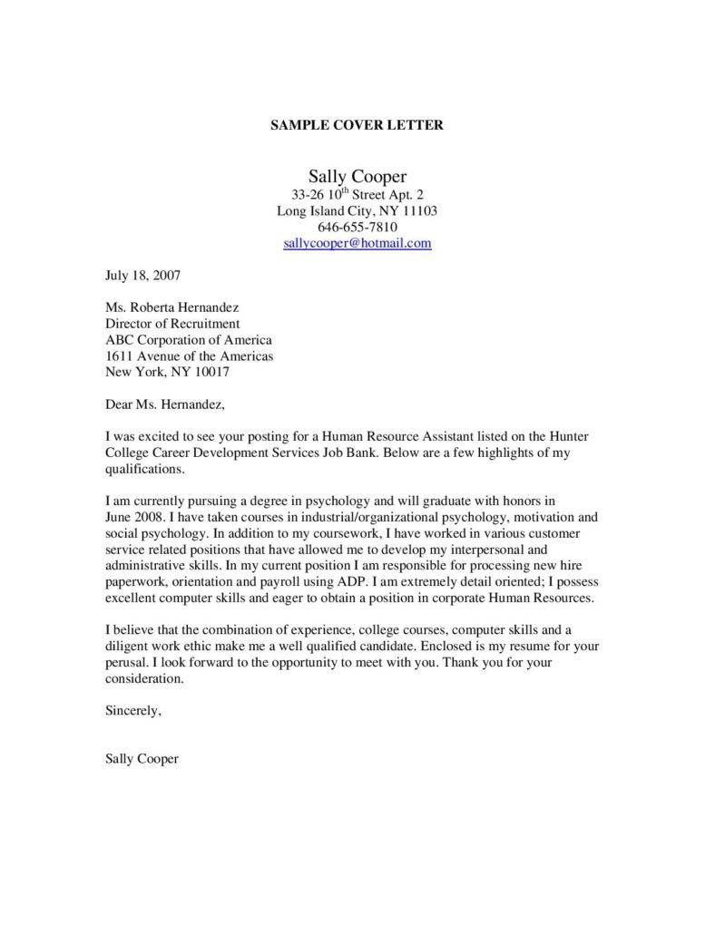 Cover Letter For Resume Of Fresher Sample Cover Letter