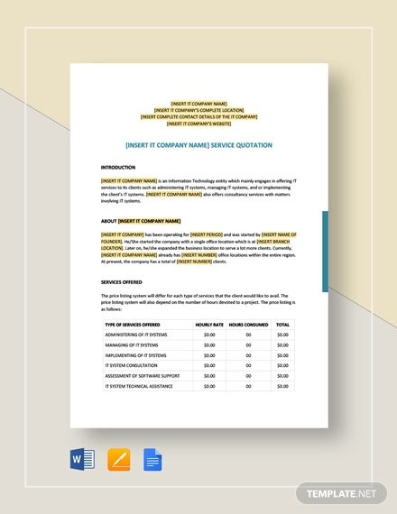 16+ Service Quotation Templates - Word, Excel, PDF
