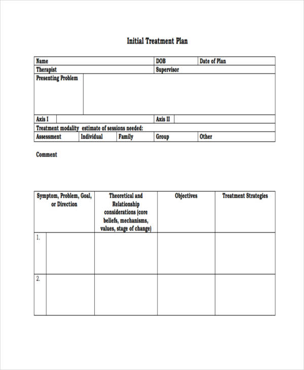Blank Treatment Plan Template Pdf Marcell Holcomb