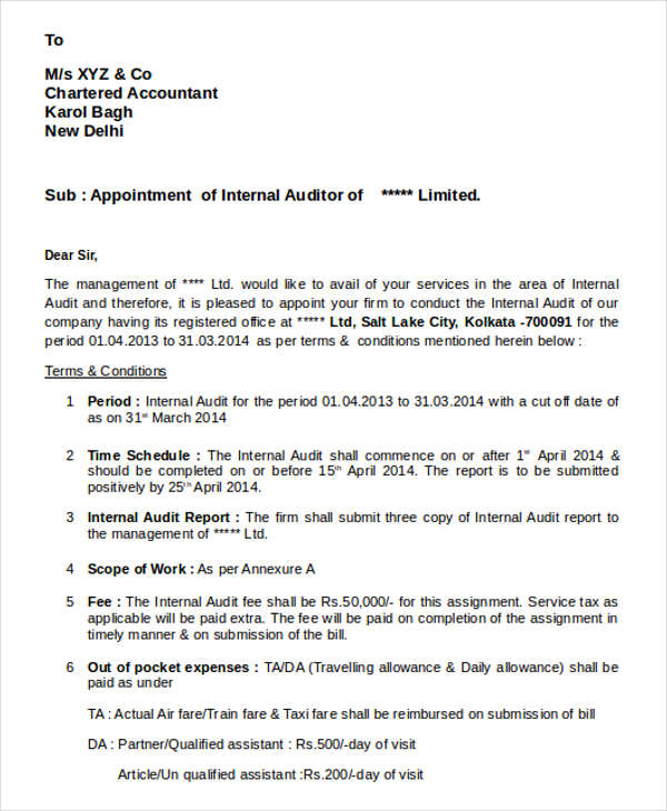 Auditor Appointment Letter Templates - 11+ Word, PDF Format Download