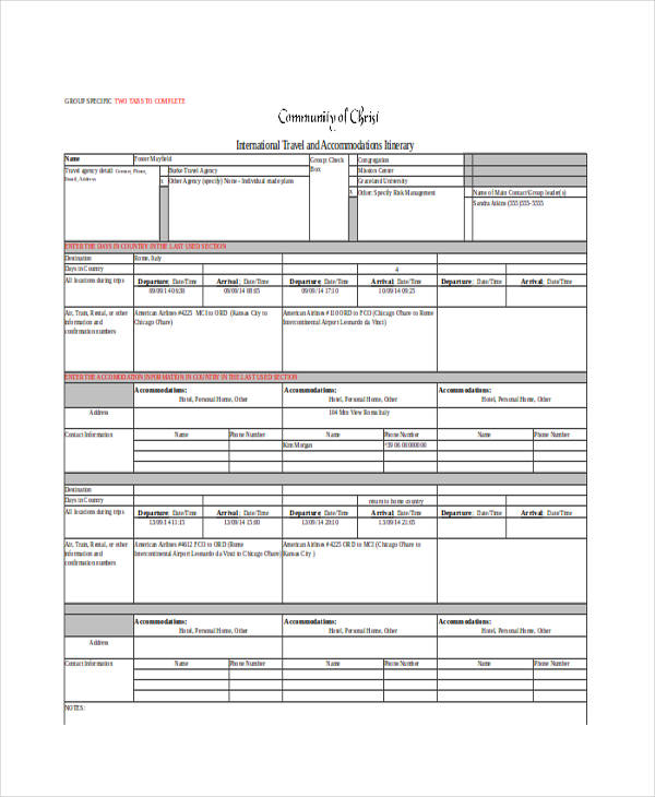 23+ Itinerary Templates in Excel