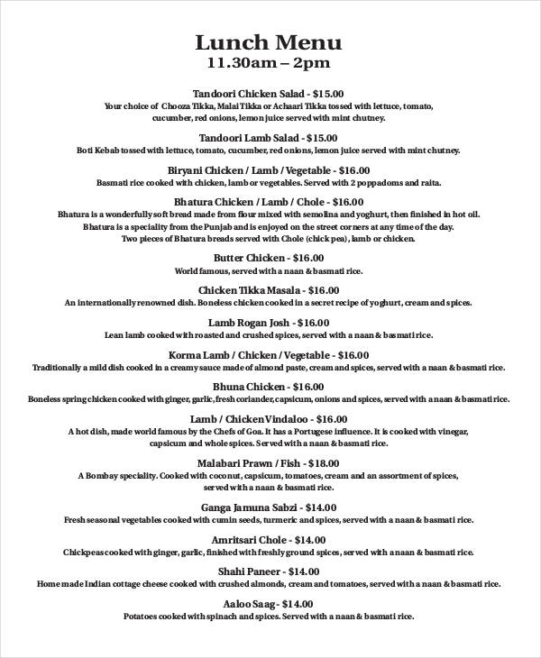 7+ Menu List Templates - Free Samples, Examples Format Download