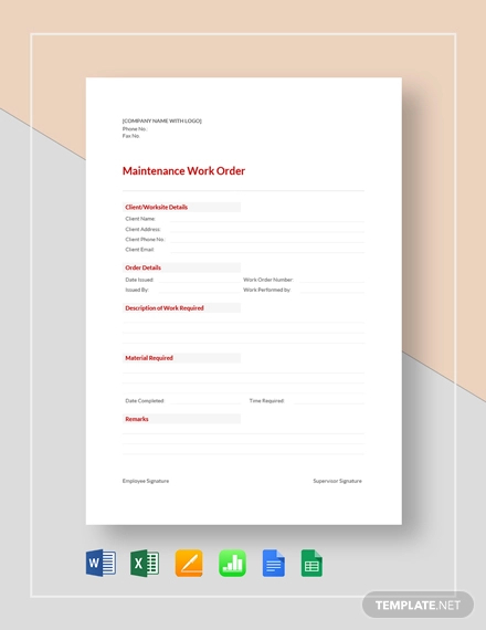 47+ Work Order Templates - Word, Google Docs