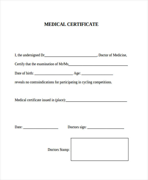 Blank Medical Certificate