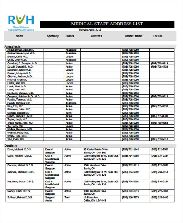 Address List Templates -7+ Free Word, PDF Format Download