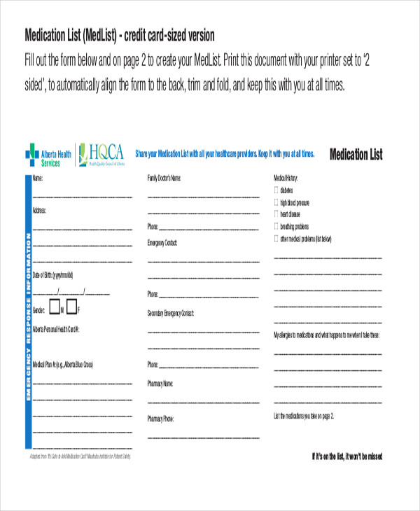 9+ Medication List Templates - Free Samples, Examples Format Download