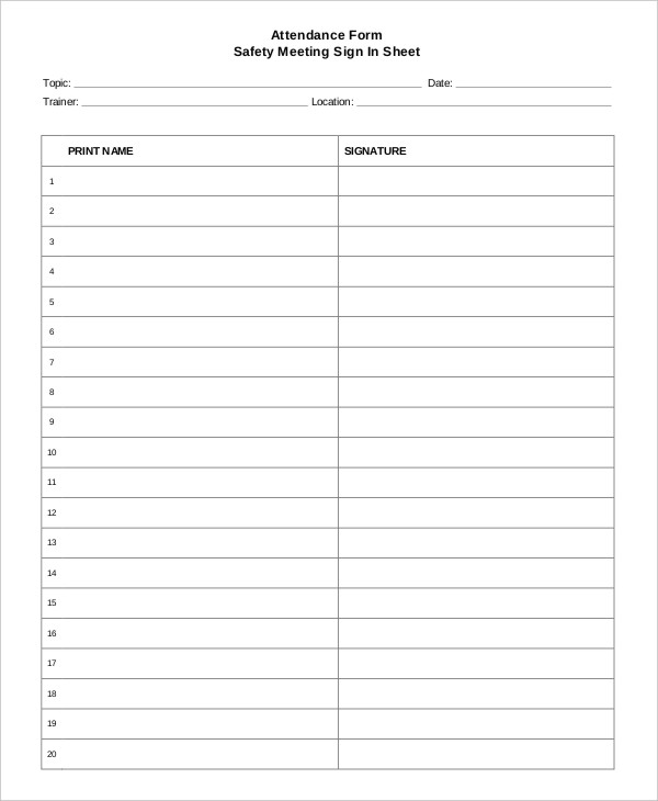13+ Attendance Sign-In Sheet Templates - Free Sample, Example Format ...