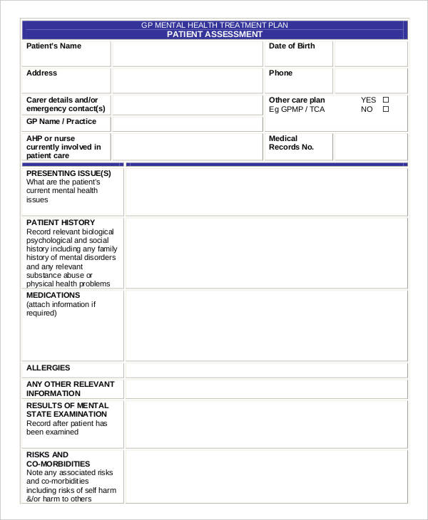 Mental Health Care Plan Template 9 Free Sample Example Format Download