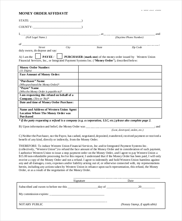 8+ Money Order Forms - Free Samples, Examples Format Download