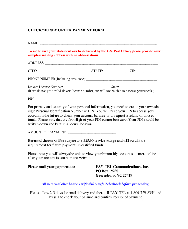 8+ Money Order Forms - Free Samples, Examples Format Download