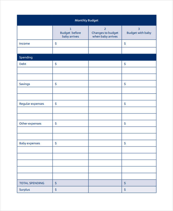Baby Budget Templates 8 Free Word PDF Format Download