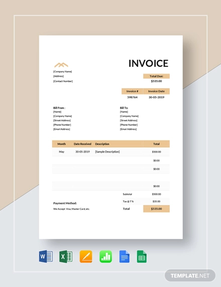 Rent Invoice Template - 12+ Free Word, PDF Format Download