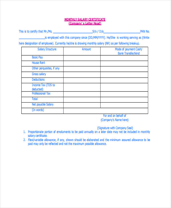 26 Salary Certificate Formats PDF Word