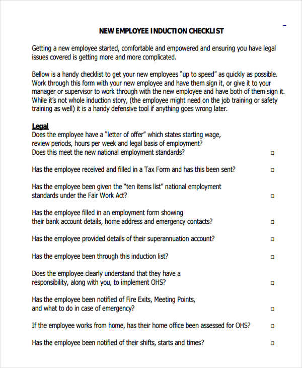 Induction Checklist Template - 19+ Free Word, PDF Format Download