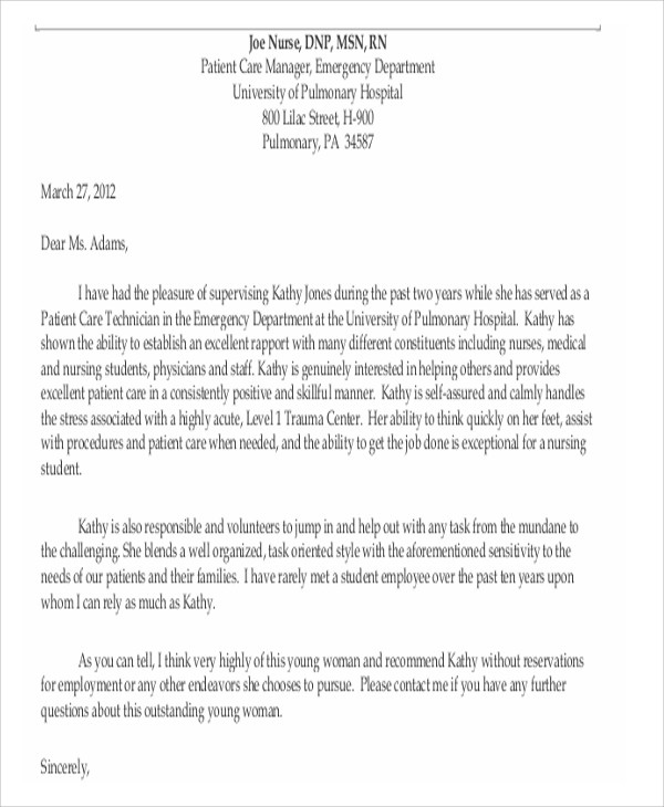 13+ Sample Nursing Reference Letter - Sample, Example Format Download