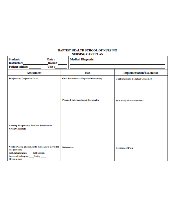 10 Nursing Care Plan Templates Free Sample Example Format Download