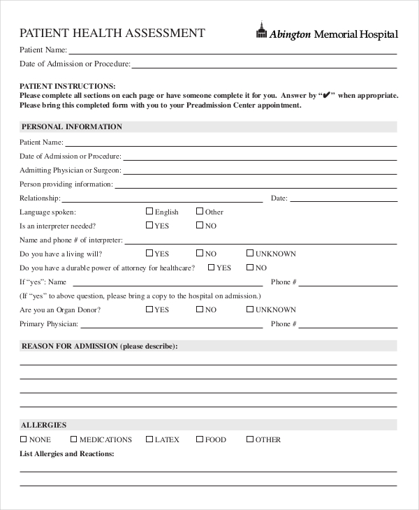 Patient Assessment Form Template 12 Patient Assessment Form Patient Assessment Form Template 12 Patient Assessment Form