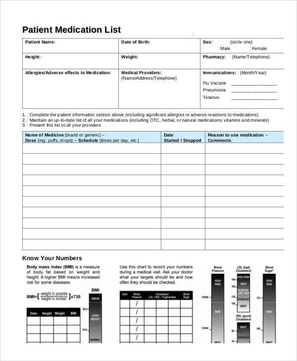 8+ Printable Medication List Templates - Word | Google Docs | Apple ...