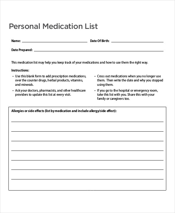 9+ Medication List Templates - Free Samples, Examples Format Download