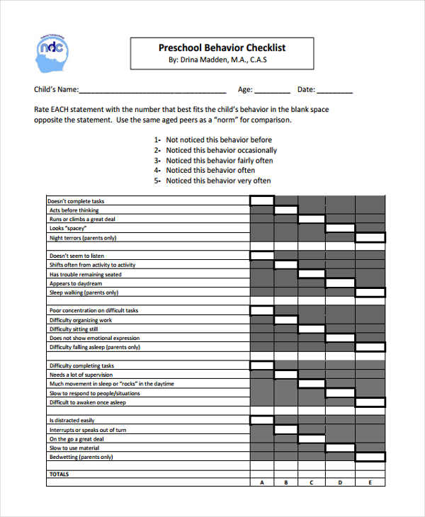 Behavior Checklist Template - 8+ Free Word, PDF Format Download