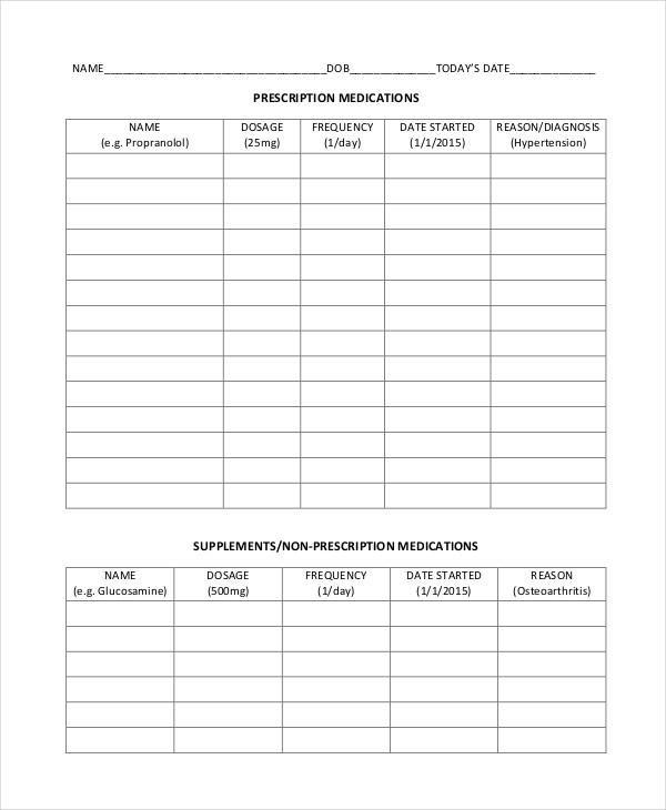 9+ Medication List Templates - Free Samples, Examples Format Download