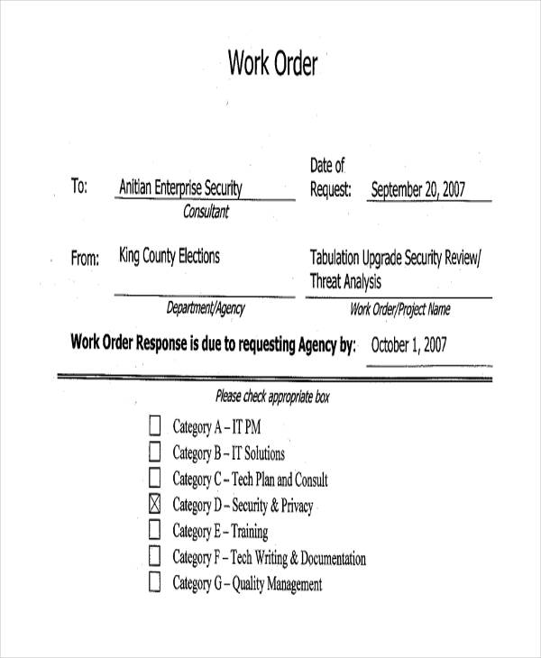31+ Work Order Formats - Word, PDF, Docs