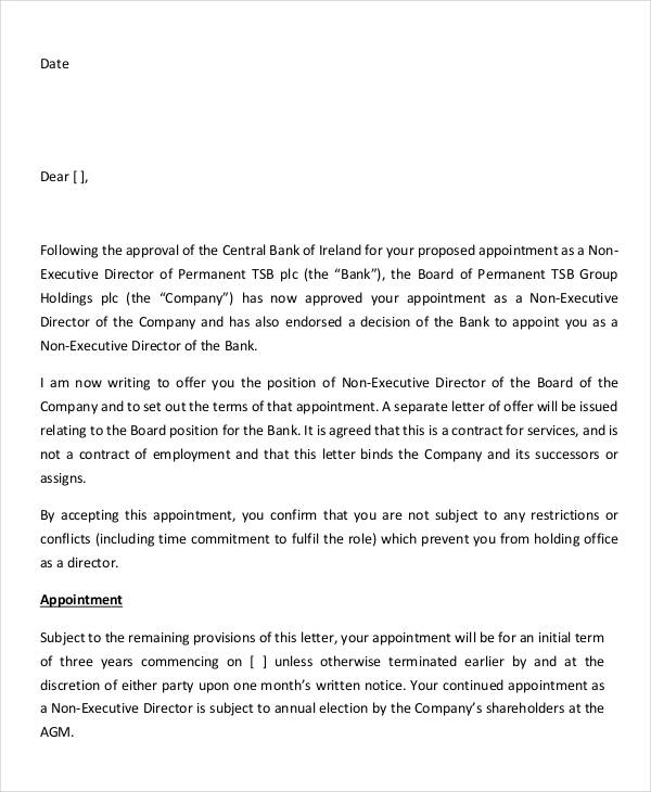 Director Appointment Letters 13 Free Samples Examples Format Download Director Appointment Letters 13 Free Samples Examples Format Download