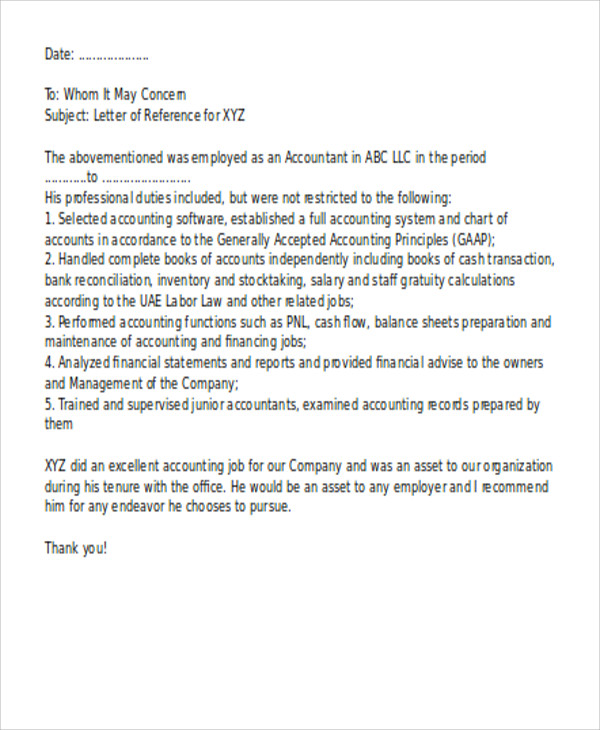 11+ Sample Accountant Reference Letters - Free Samples, Examples Format ...