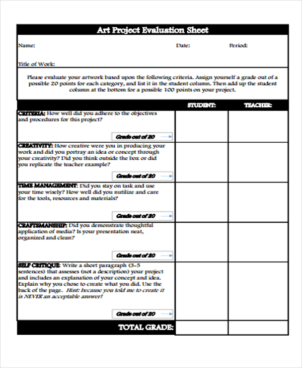 Blank Evaluation Form Template