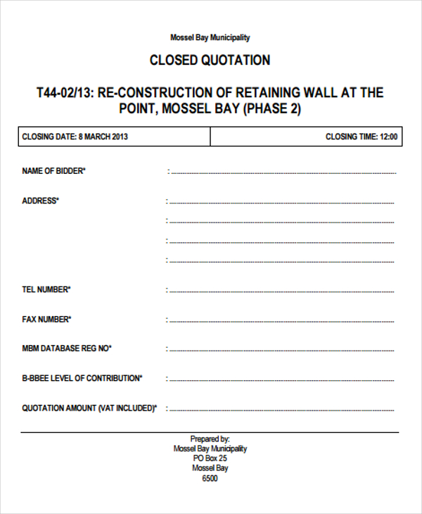 9+ FREE Construction Quotation Templates - PDF, Word, Apple Pages