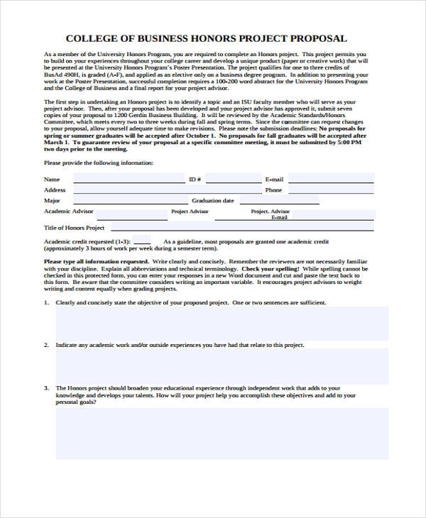9+ College Project Proposal Templates - PDF, Word