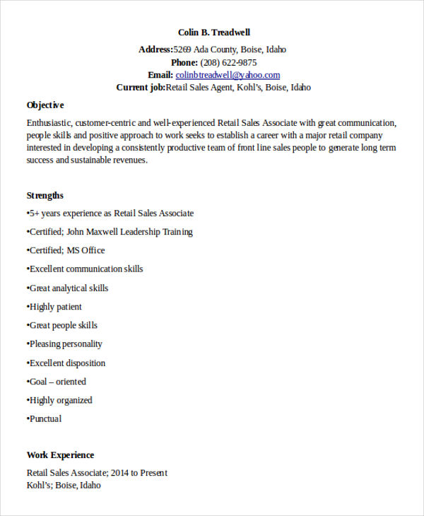 10+ Sample Retail Sales Resume Templates - PDF, DOC