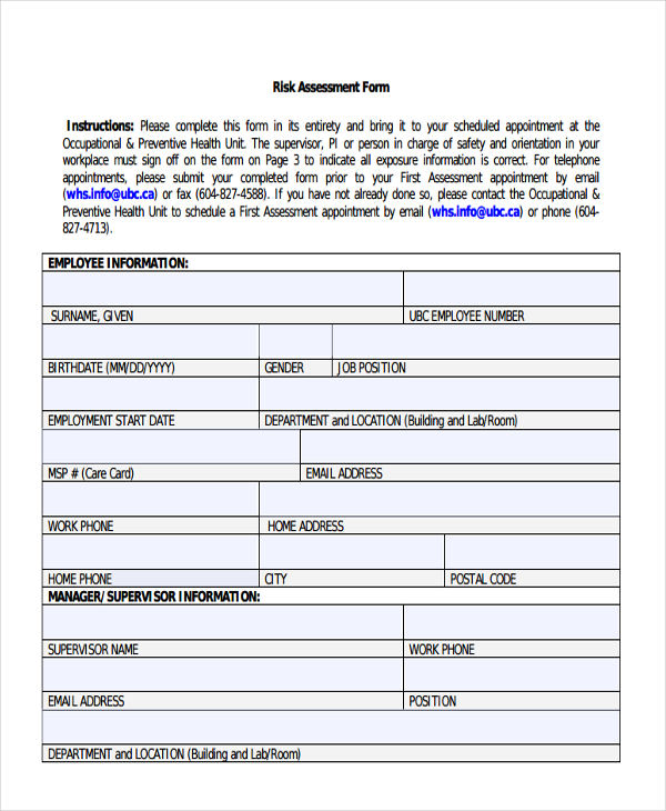 25+ Sample Risk Assessment Forms