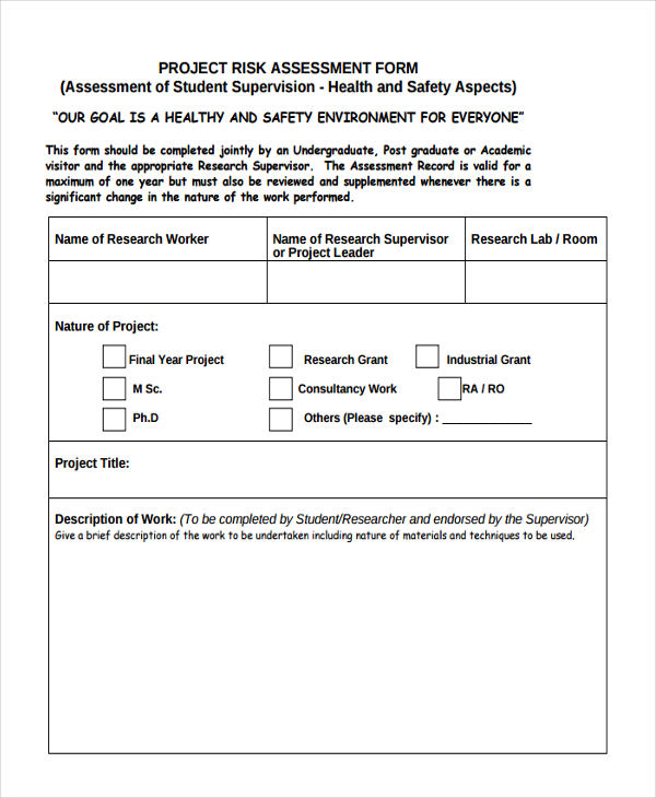26+ Risk Assessment Form Templates
