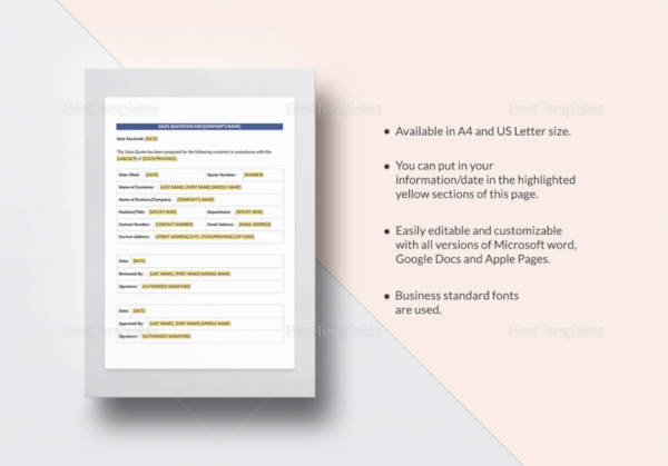 Sales Quotation Template - 10+ Free Samples, Examples Format Download