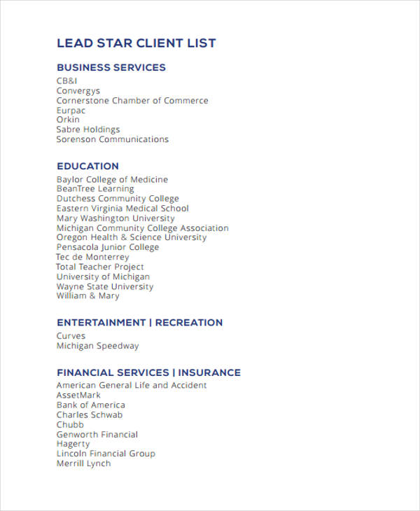 9+ Client List Templates - Free Samples, Examples Format Download