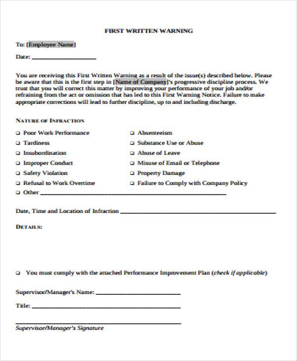 First Written Warning Template