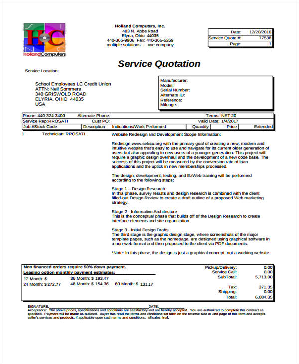 16+ Service Quotation Templates - Word, Excel, PDF