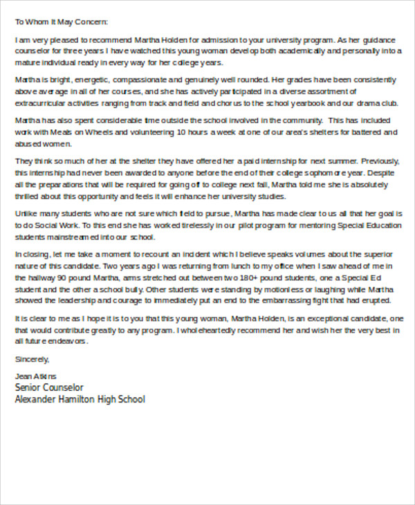9 Sample School Reference Letters Free Samples Examples Format Download