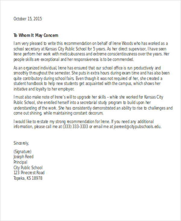9+ Sample School Reference Letters - Free Samples, Examples Format Download