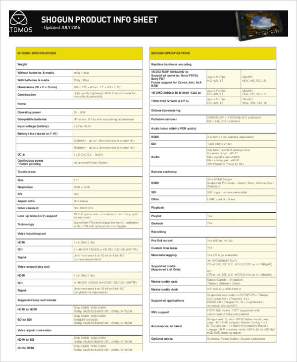 Product Data Sheet Templates Free Printable Templates
