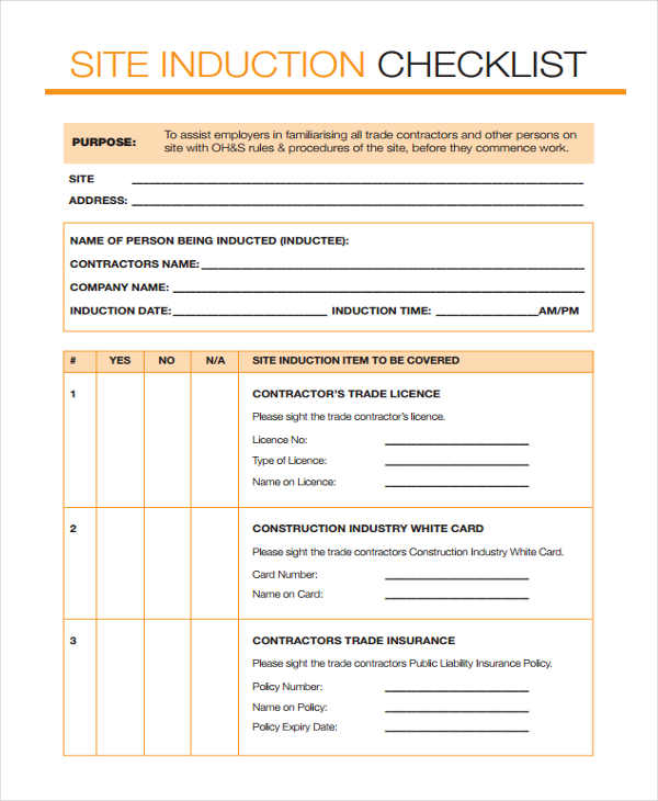 Induction Checklist Template 19 Free Word PDF Format Download