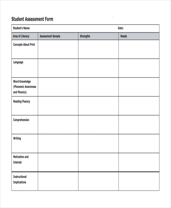 47 Assessment Form Examples Free Premium Templates