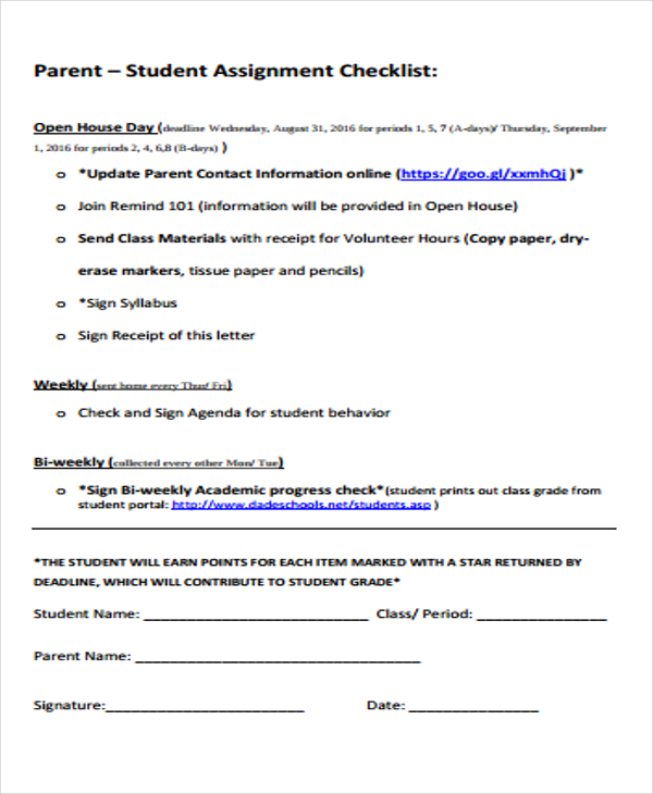 8 Assignment Checklist Templates Free Samples Examples Format Download